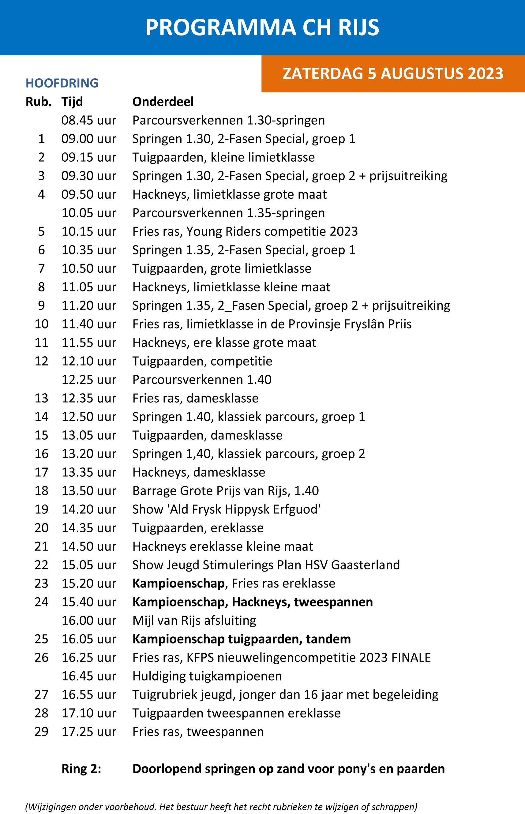 Wedstrijdkalender 2023 | Hackney Rijders